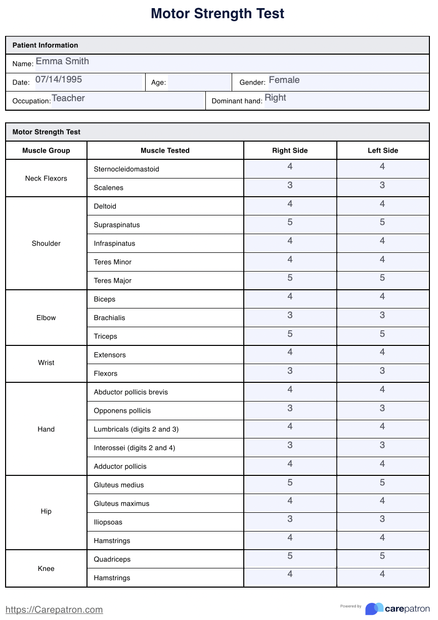 Motor Strength Scale & Example | Free PDF Download